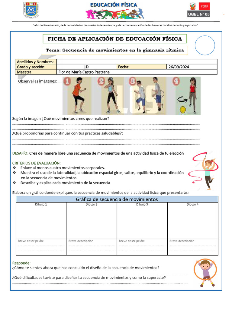 Ficha de Aplicación para Clase Remota 1D - Secuencia de Movimientos en La Gimnasia Rítmica ...