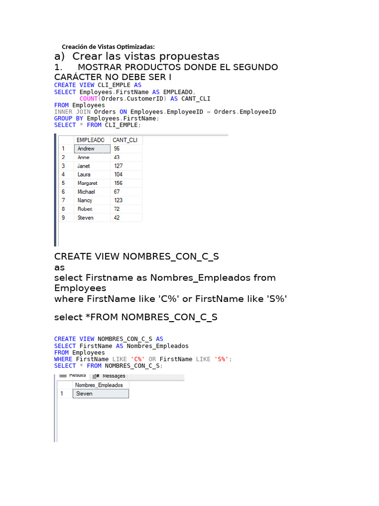 Creación de Vistas Optimizadas | PDF