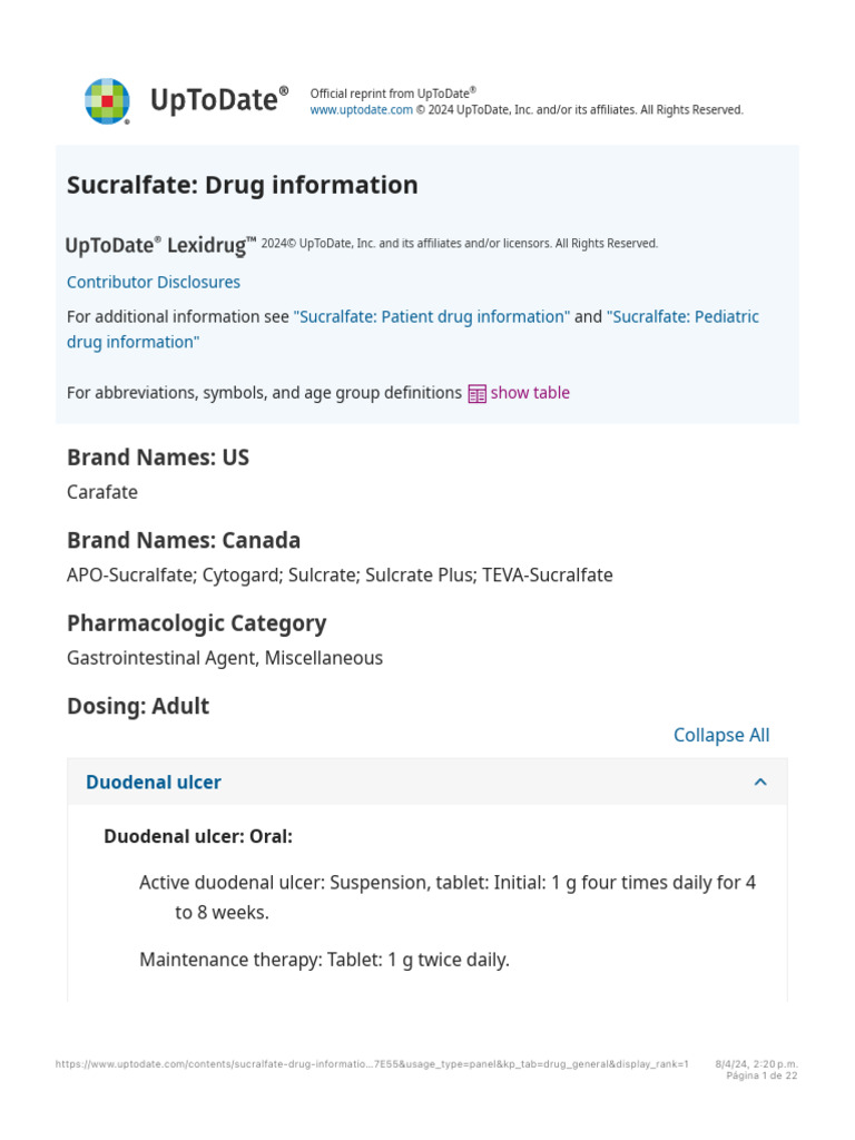 Sucralfate- Drug Information - UpToDate | PDF
