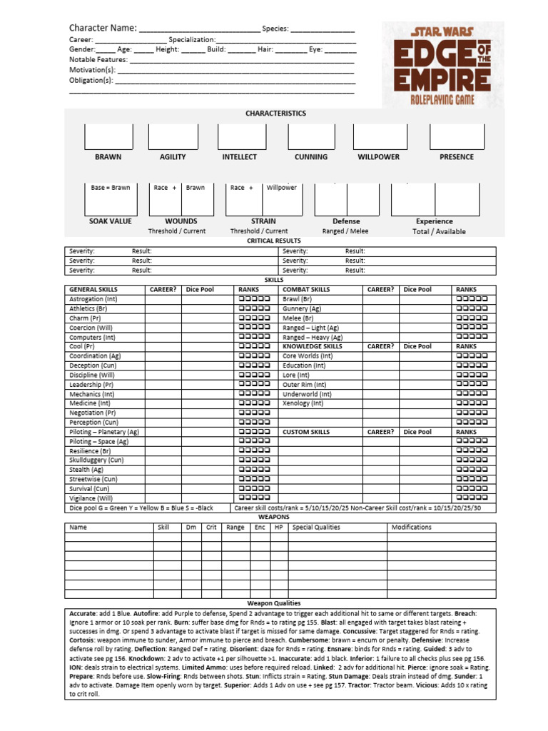 SWEOTE Custom Character Sheet | PDF