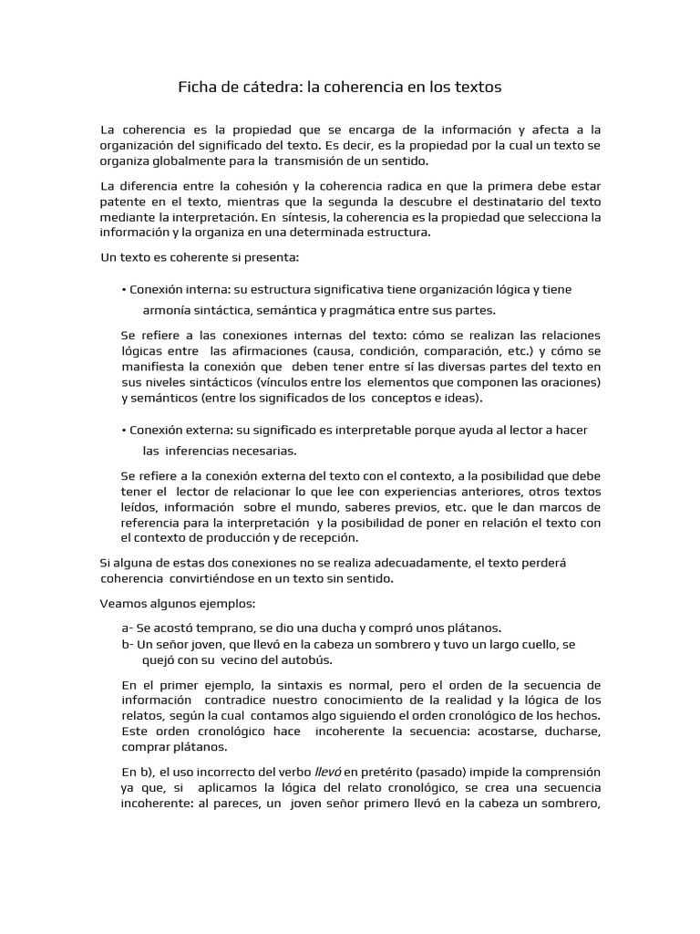 Ficha de C-Tedra. La Coherencia | PDF