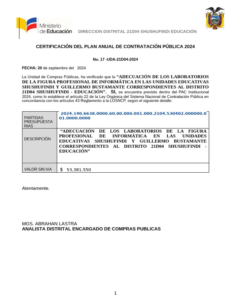 Certificacion PAC 2024 Obra D2024docx | PDF