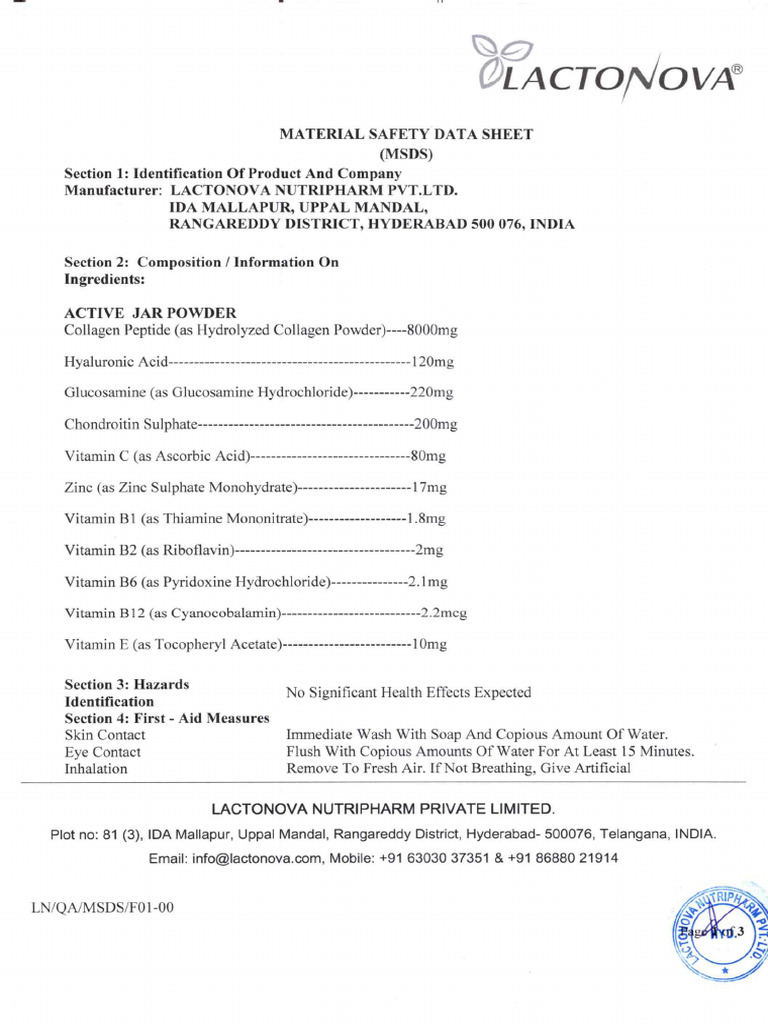 Active Jar Powder MSDS | PDF
