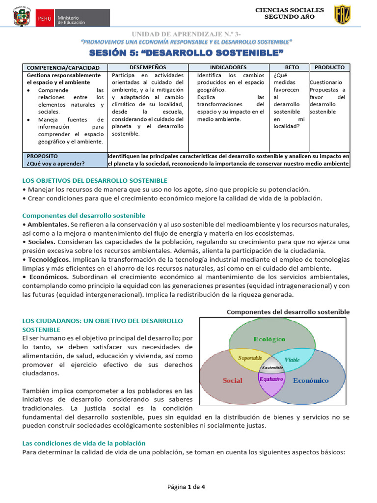 Ficha 5 Desarrollo Sostenible s5 U3 | PDF
