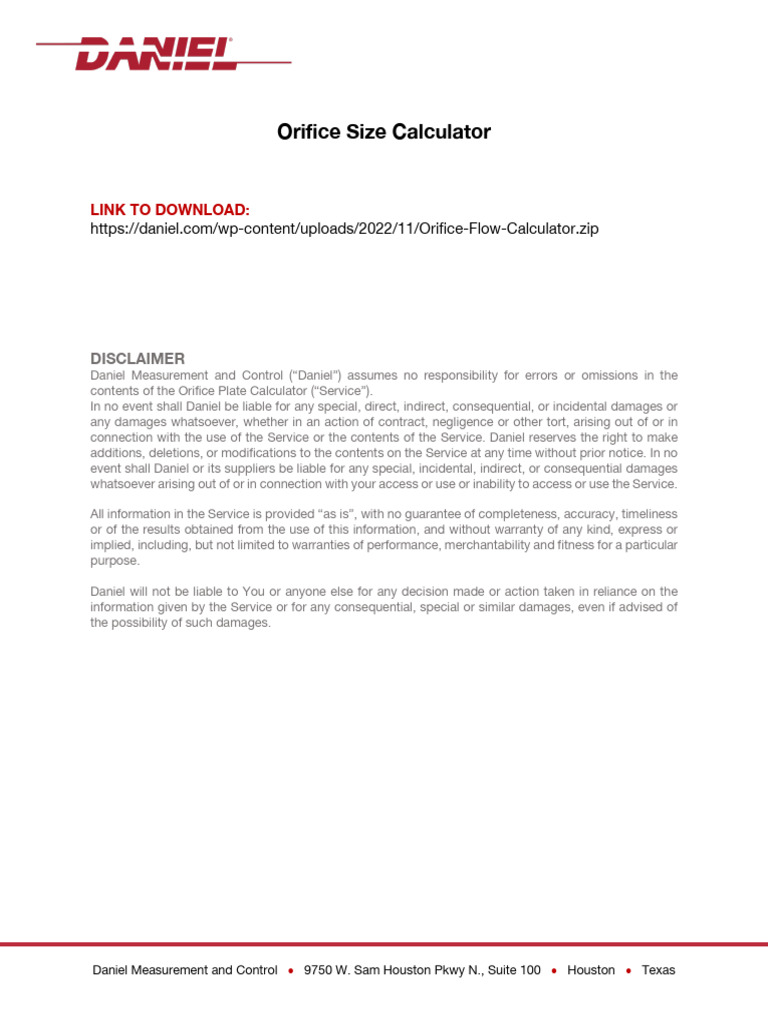 Daniel Orifice Size Calculator | PDF
