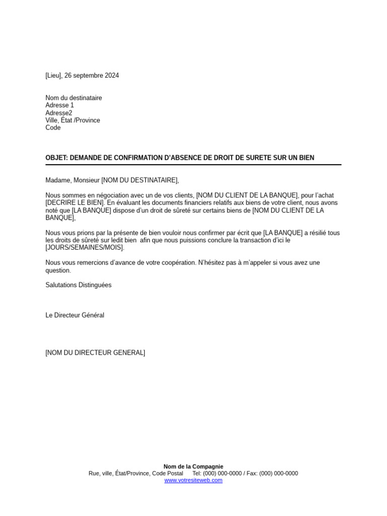 Demande de Confirmation D'absence de Droit de Sûreté À Une B | PDF