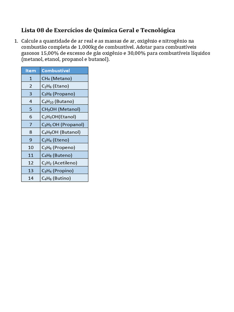 Lista 08 de Exercícios de QG | PDF