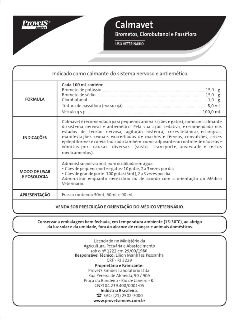 Bula Calmavet Liquido Oral 30ml Simoes | PDF