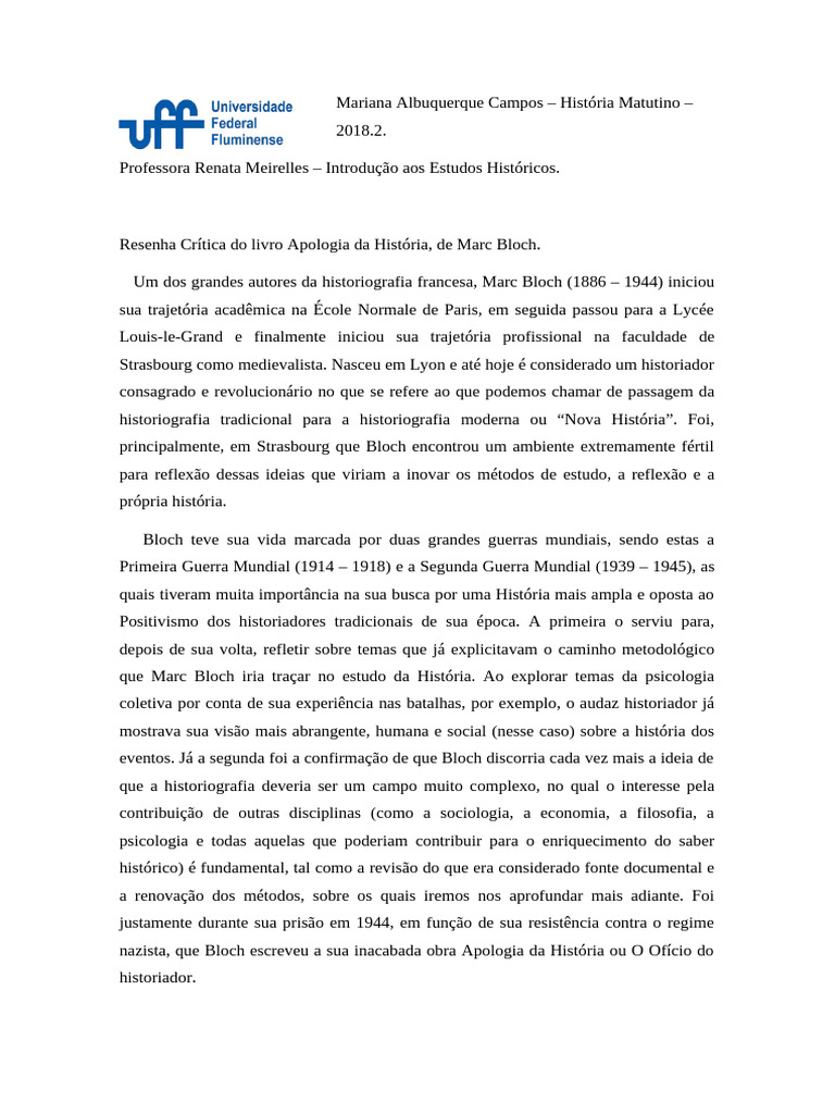 Resenha Crítica Marc Bloch | PDF