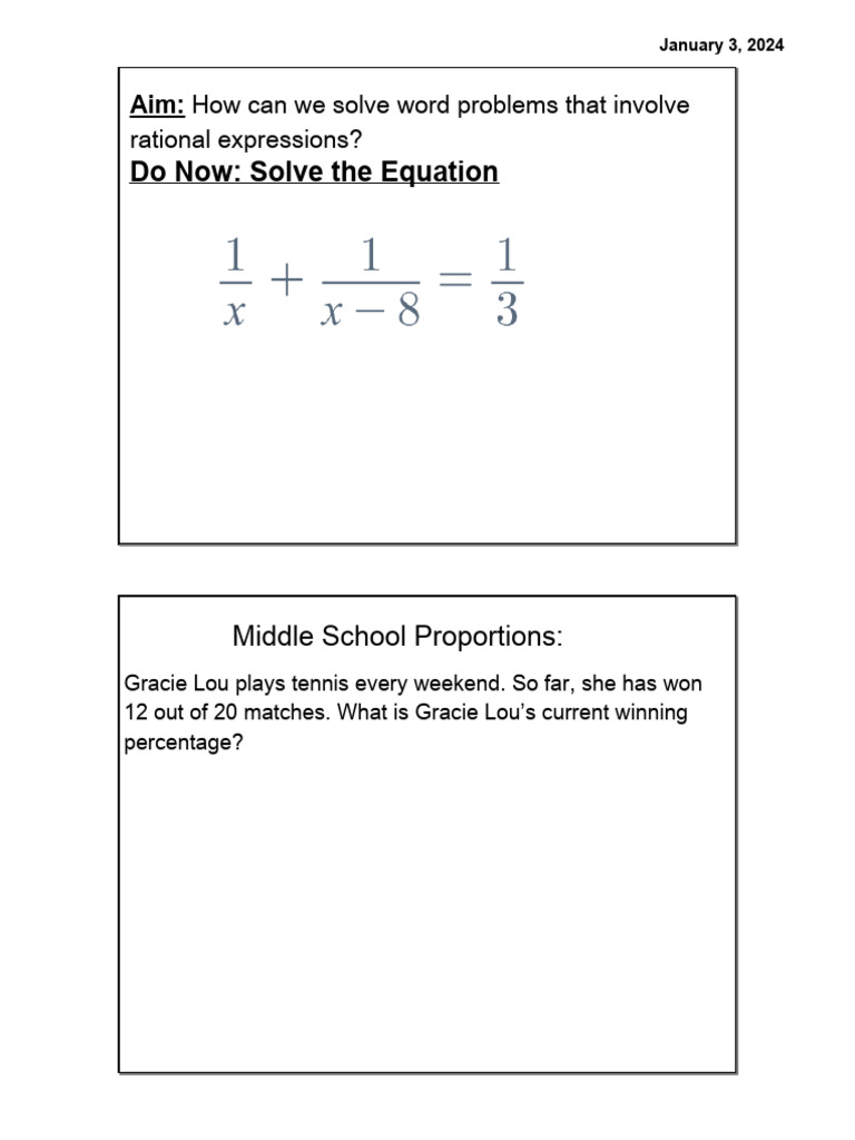 Lesson 43- Rational Equation Word Problems | PDF