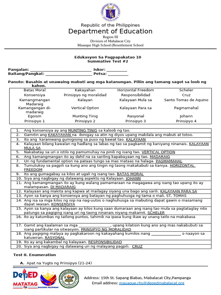 Summative Test #2 | PDF