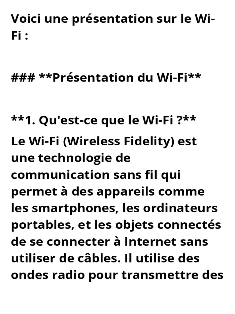 Voici Une Présentation Sur Le Wi-Fi PDF | PDF