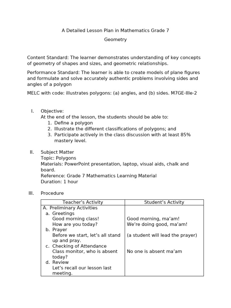 Demonstration Lesson Plan | PDF | Polygon | Shape
