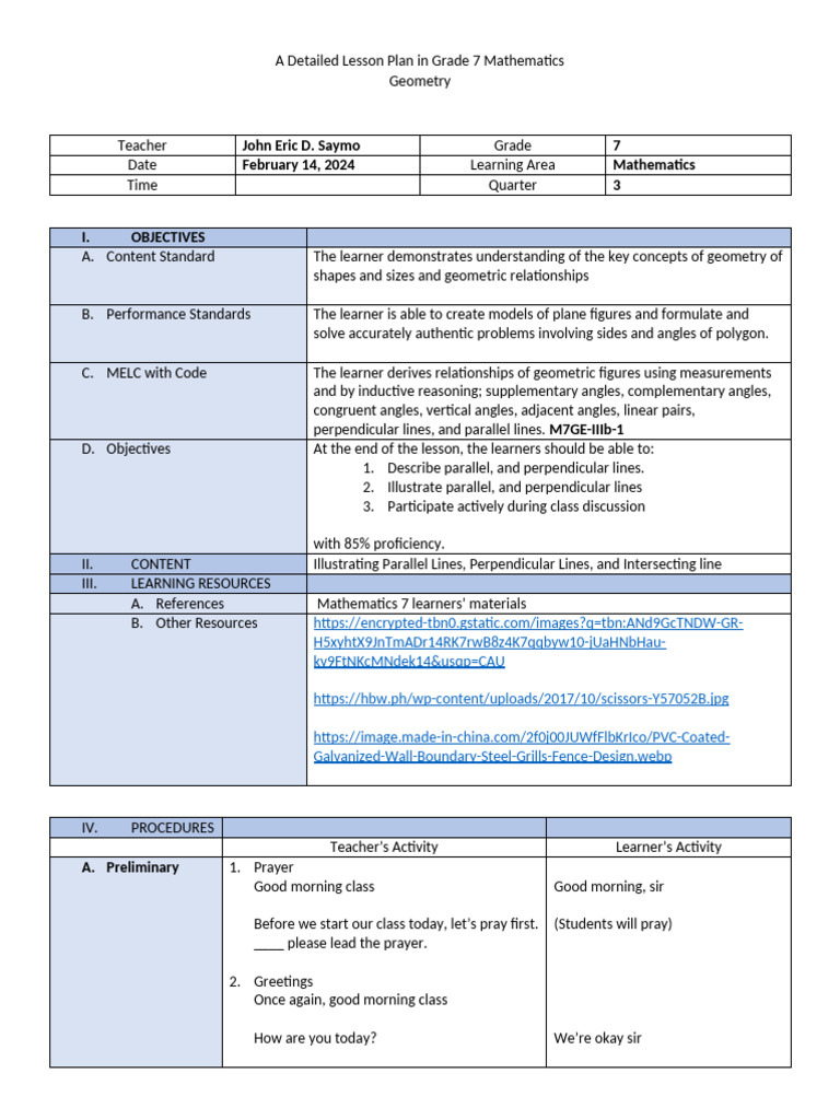 For Demo A Detailed Lesson Plan in Grade 7 Mathematics | PDF ...