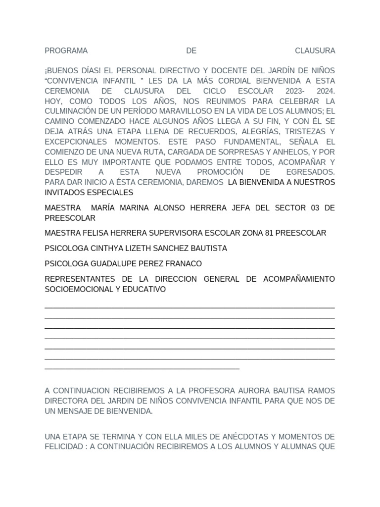 Programa de Clausura | PDF