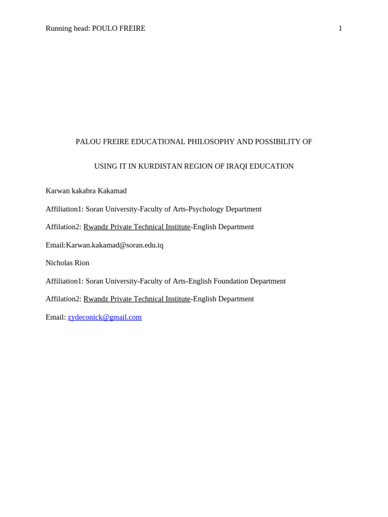 Freire Paper Karwan Nick1 | PDF