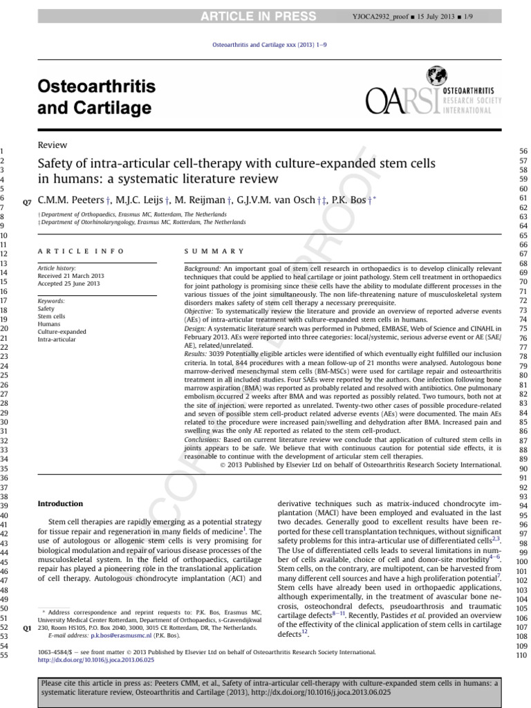 Safety of Intra-Articular Cell-Therapy With Culture-Expanded Stem Cells ...