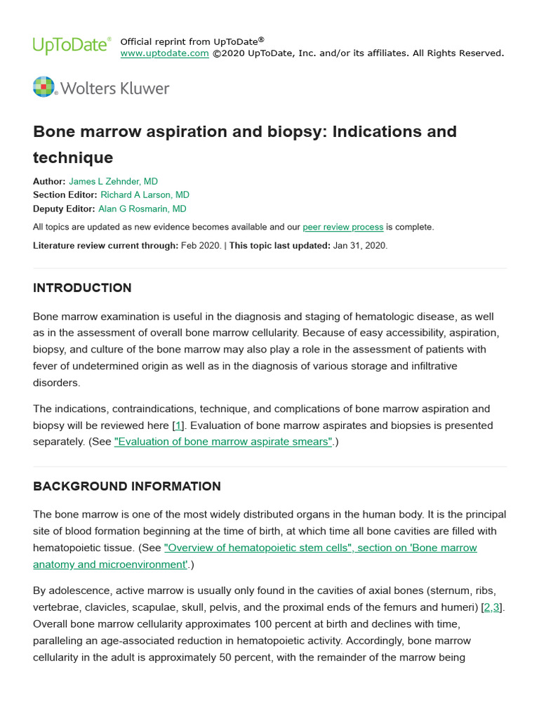 Bone Marrow Aspiration and Biopsy - Indications and Technique ...
