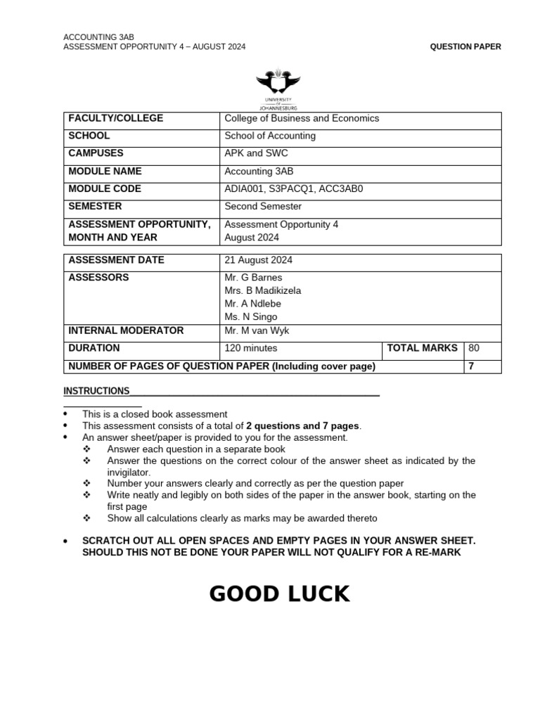 ACC3AB 2024 AO4 Question Paper - For Reflection | PDF