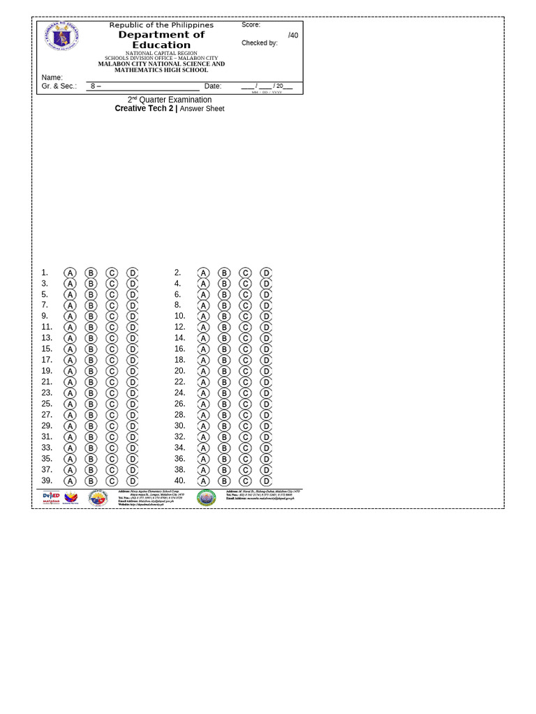 Answer Sheet Format | PDF