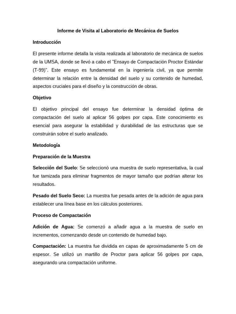 Informe de Visita al Laboratorio de Mecánica de Suelos | PDF