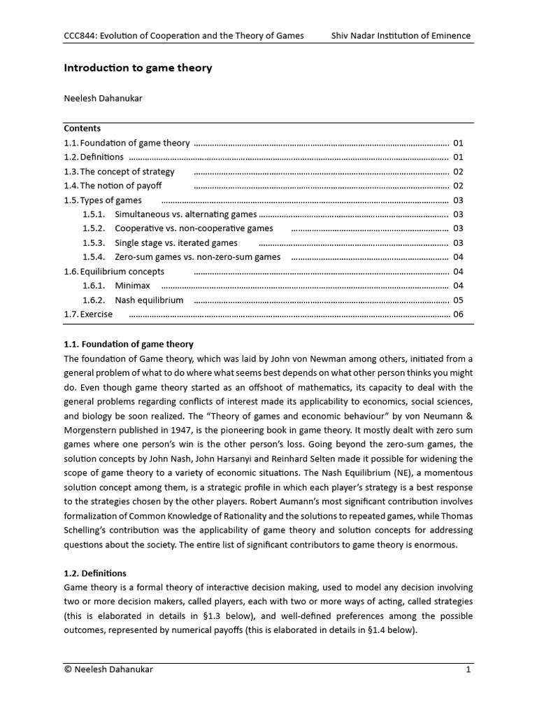 k3SnDS-1 Introduction To Game Theory | PDF