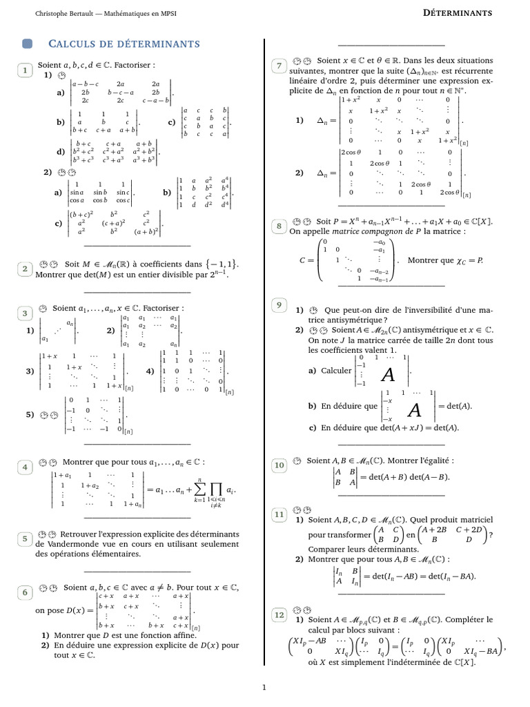 Exercices - Determinants | PDF