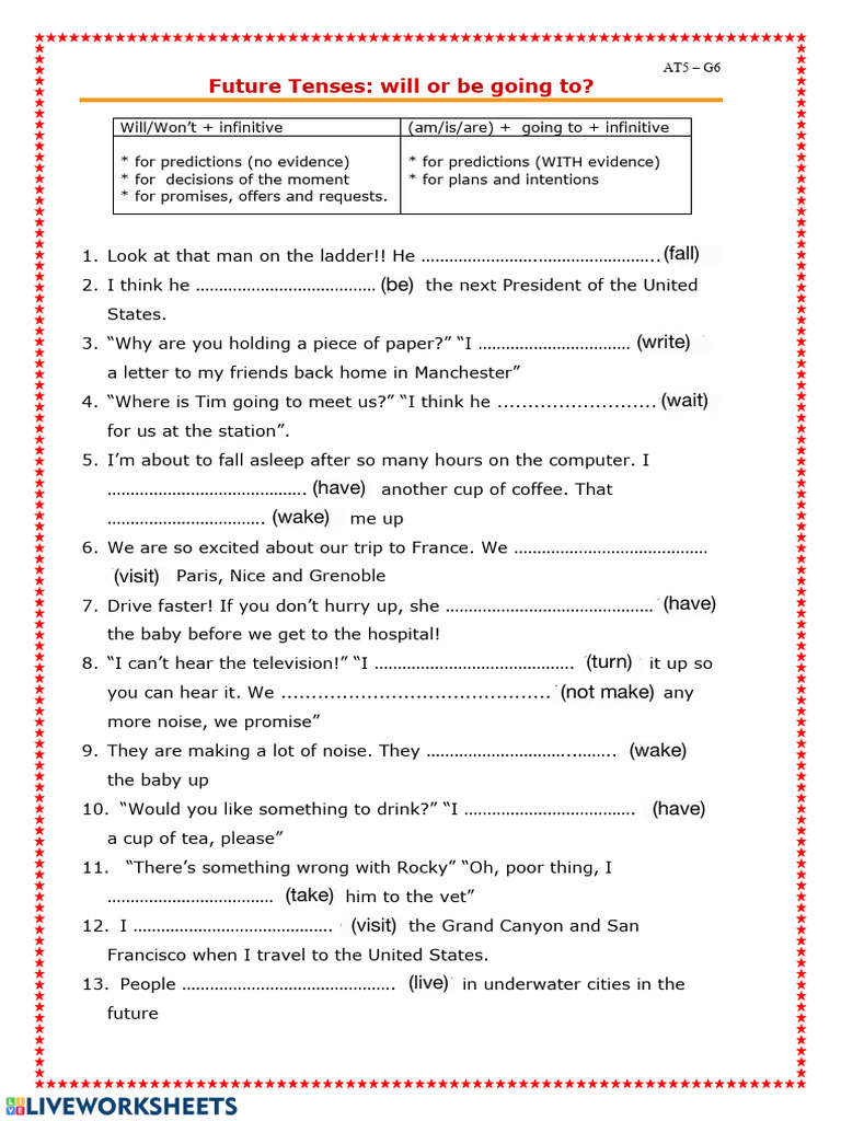 (Fall) (Be) (Write) (Wait) : Future Tenses: Will or Be Going To? | PDF