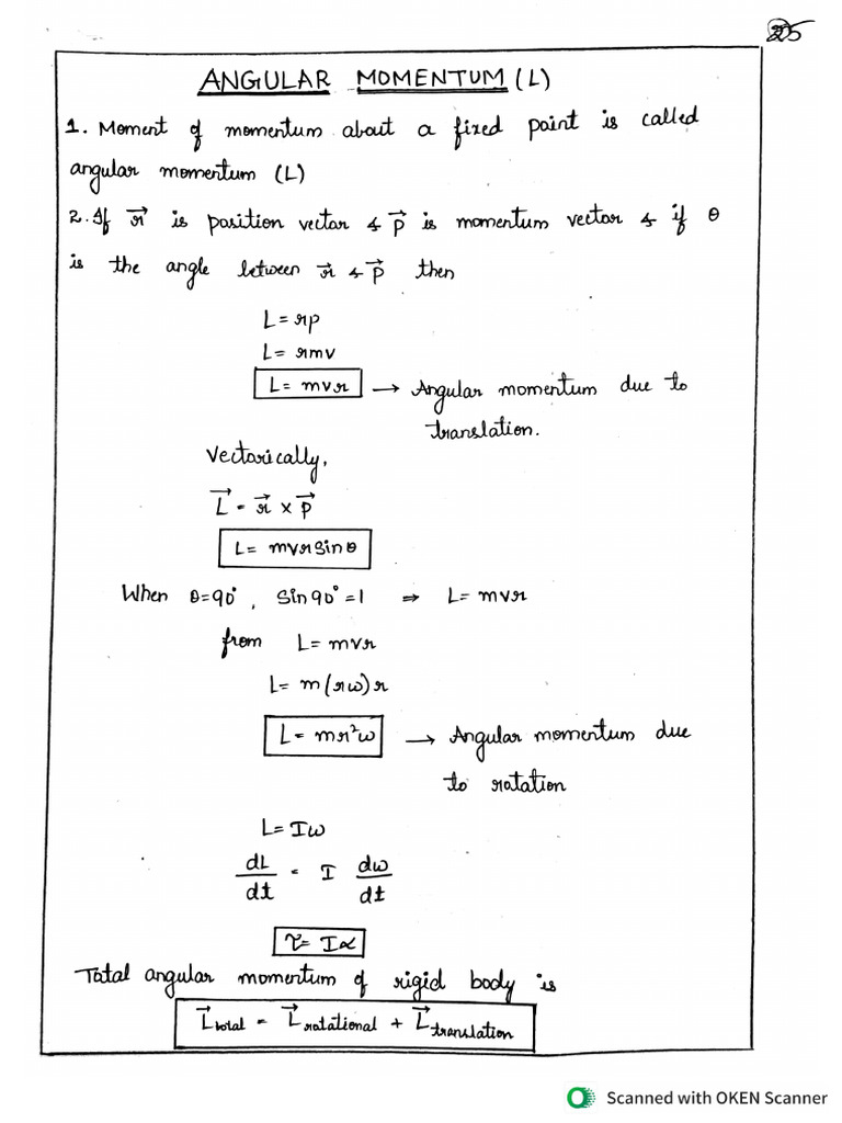 2024 - Angular (Momentum+Impulse), Rotational K.E, Collision - Notes | PDF