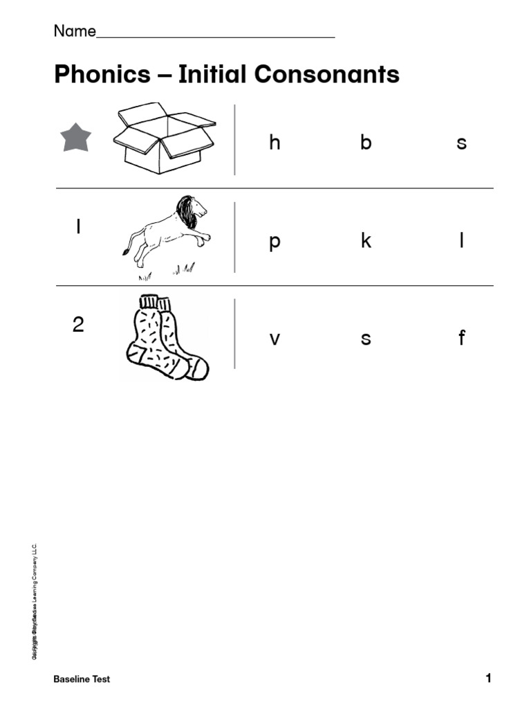 Baseline - Test 1st Grade | PDF | Psycholinguistics | Writing
