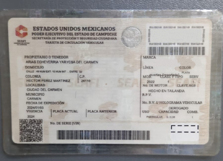 Tarjeta Circulación Campeche Pdf