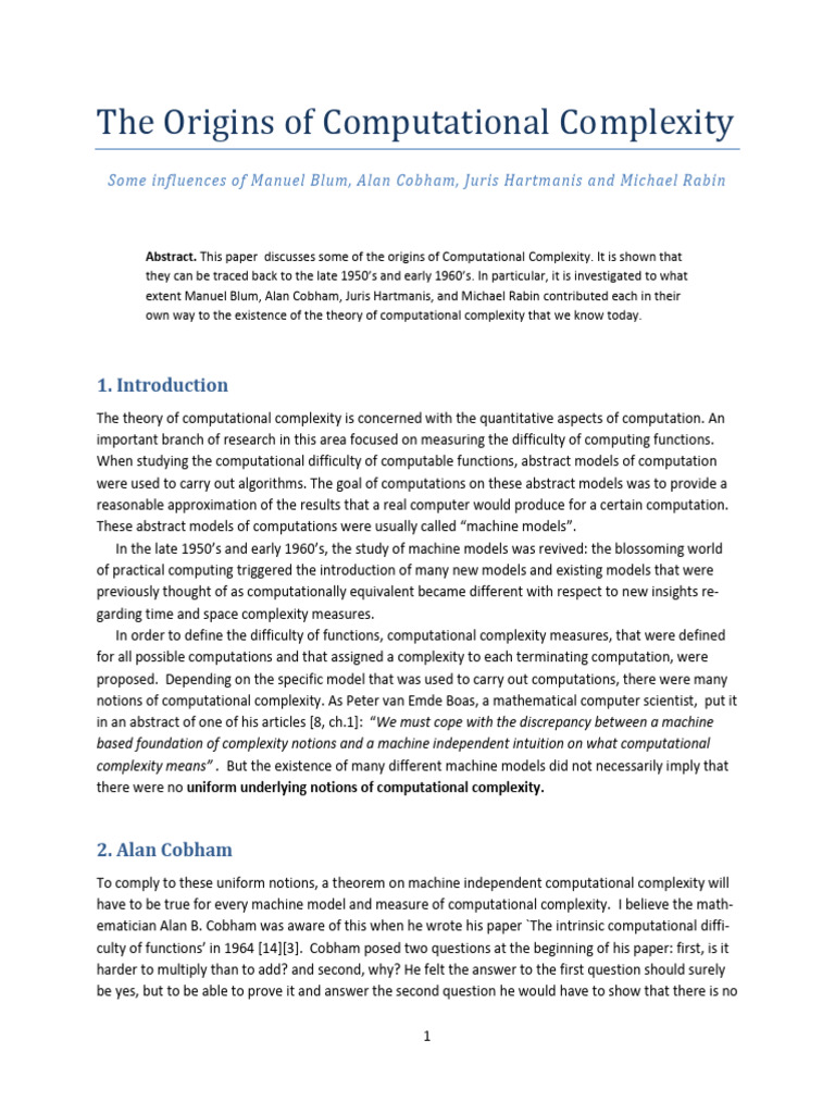 The Origins of Computational Complexity | PDF