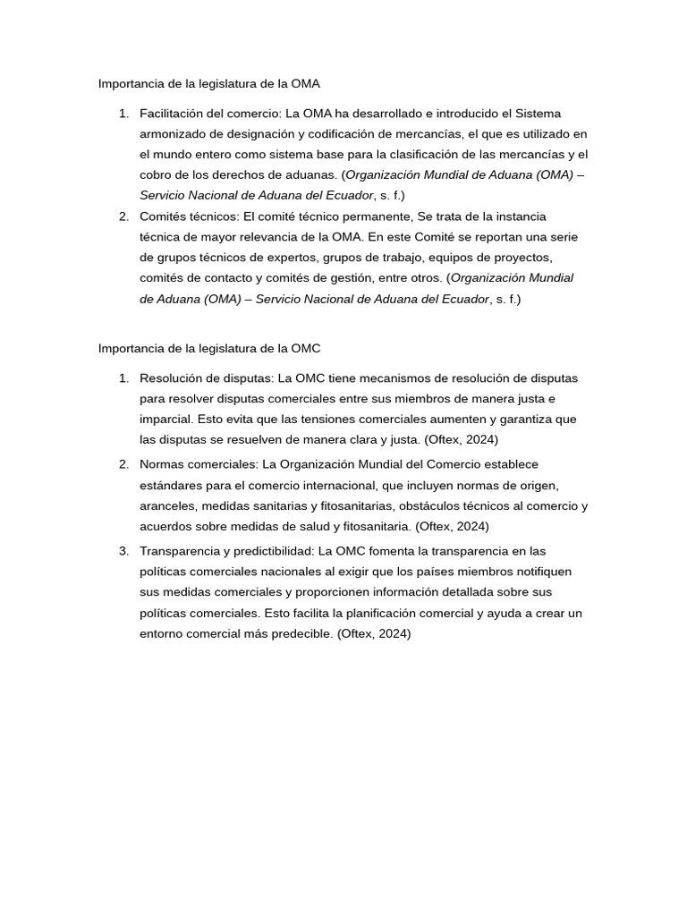 Importancia de La Legislatura de La OMA y OMC | PDF