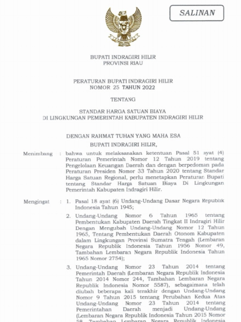 Perbub 25 TAHUN 2022 Inhil | PDF
