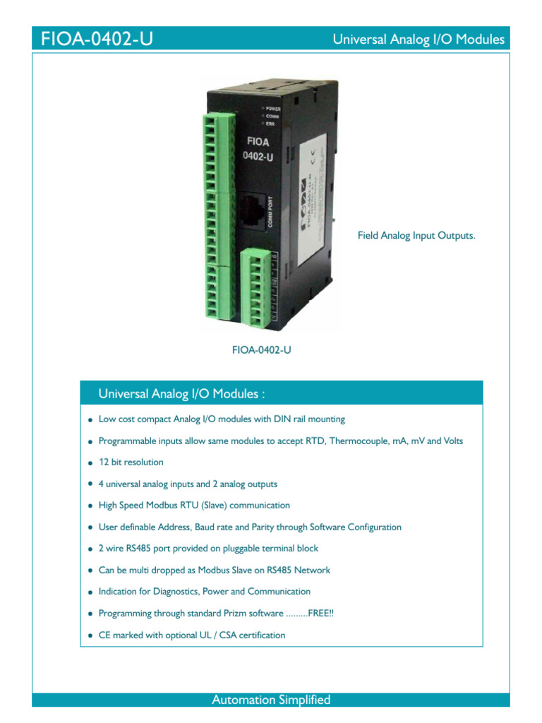 FIOA Universal Analog I/O Modules | PDF
