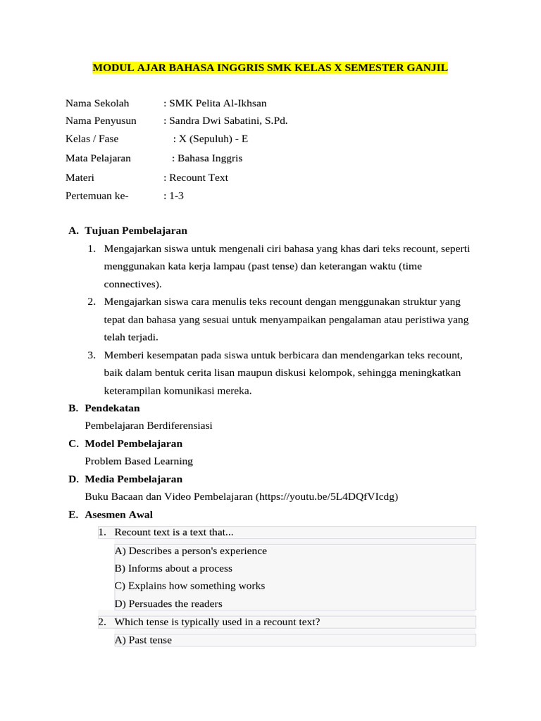 Modul Ajar Recount Text | PDF