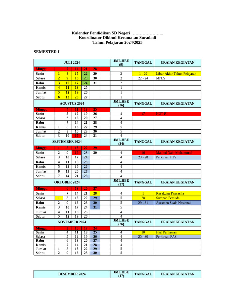 Kalender Pendidikan SD Negeri 2024 2025 | PDF