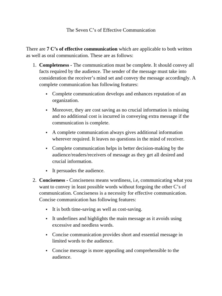 The Seven C's of Effective Communication | PDF