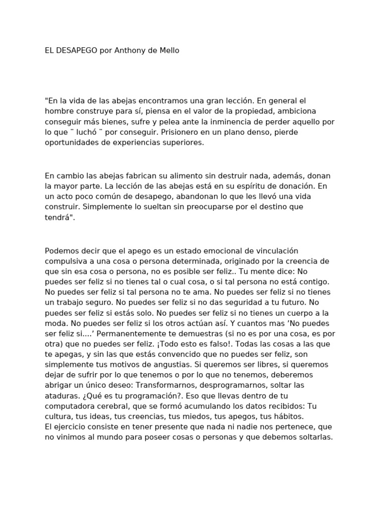 EL DESAPEGO Por Anthony de Mello | PDF