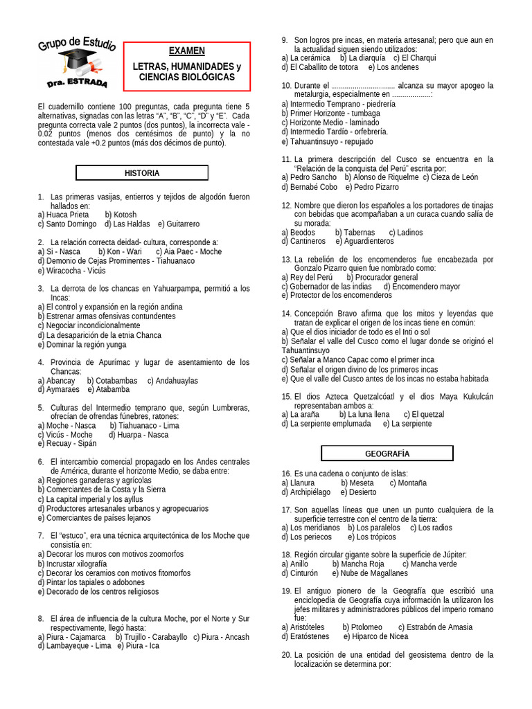 Examen Letras, Humanidades y Ciencias - 1 | PDF