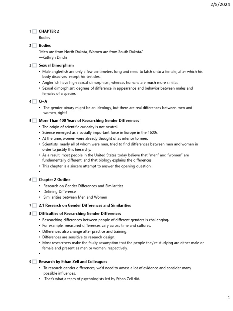 Chapter 2 Sex and Gender Notes | PDF