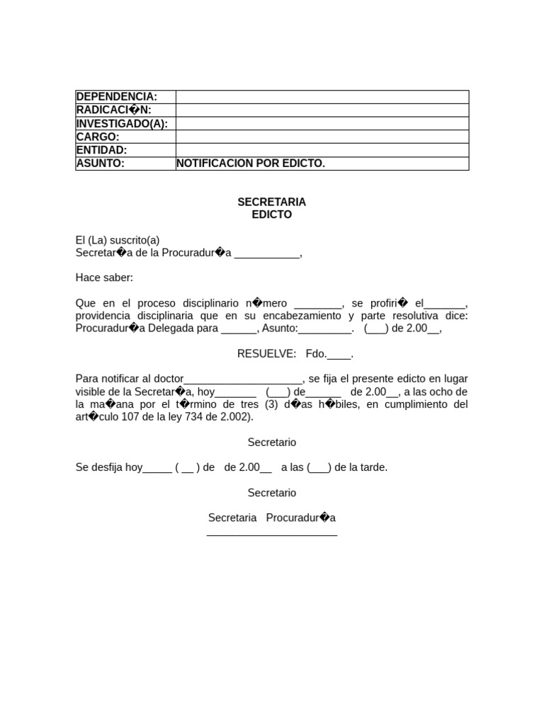 Formato Notificación Por Edicto | PDF