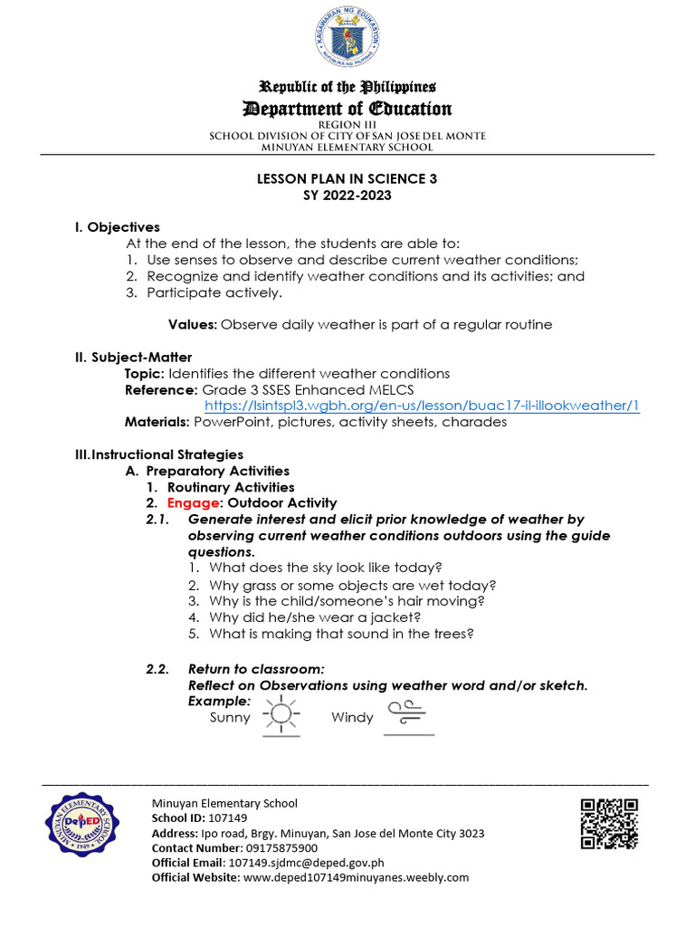 COT4 Lesson Plan - Weather Conditions | PDF | Weather | Sky