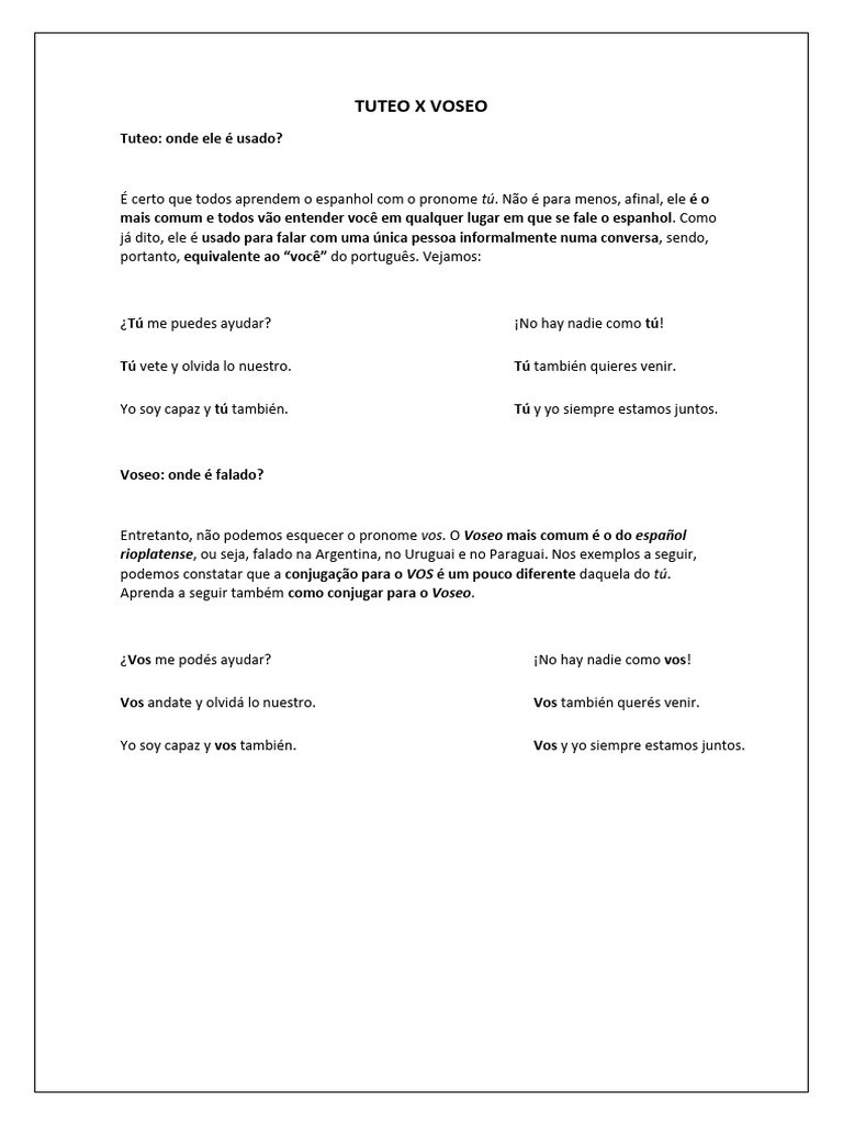 Tuteo X Voseo | PDF