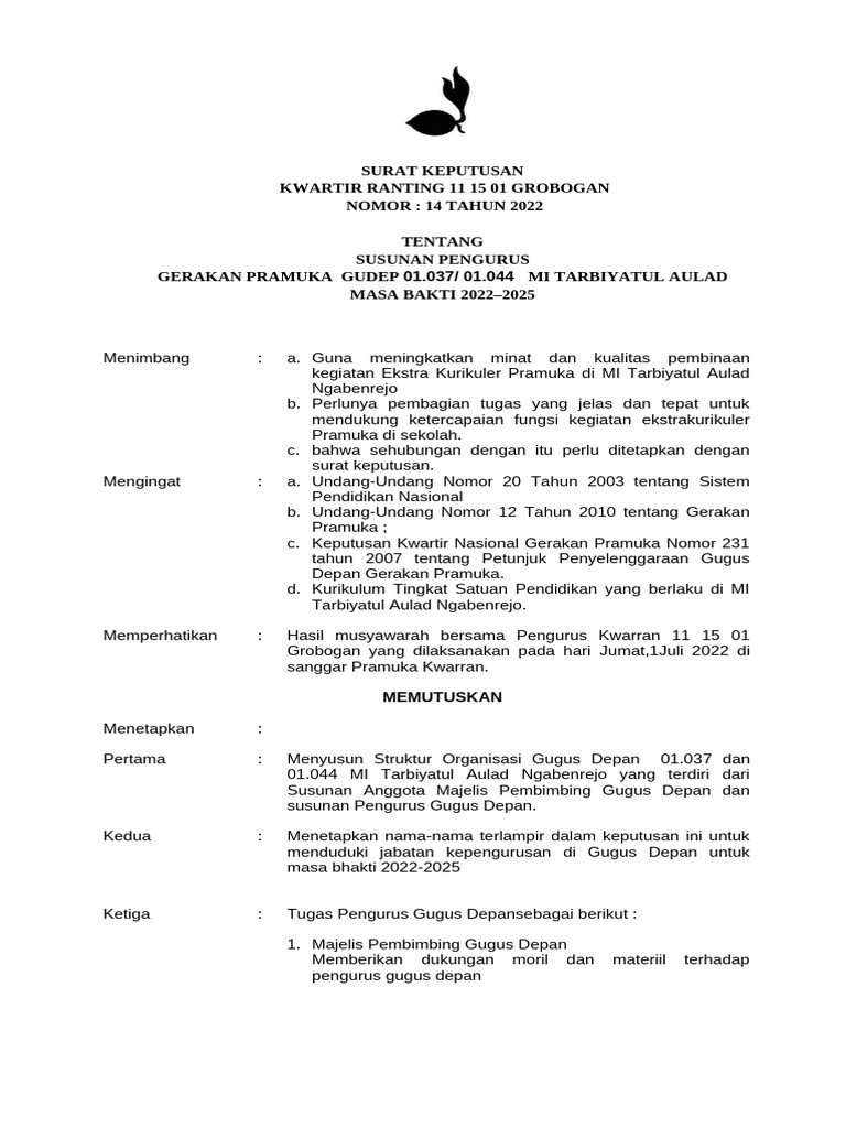 SK Pengurus Gudep 2022 SDN 1 Sedayu | PDF