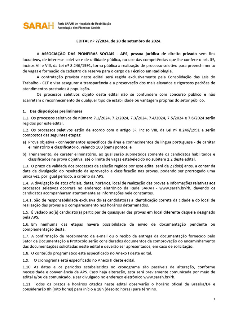 Edital Hospital Sarah-Fortaleza | PDF