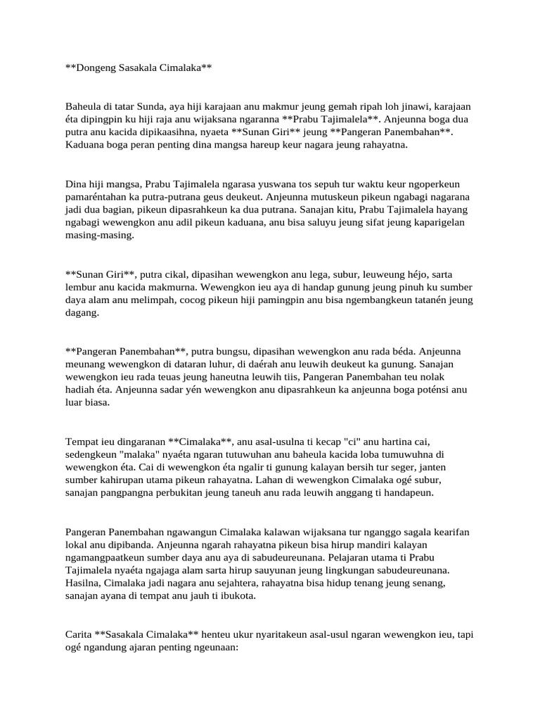 Dongeng Sasakala Cimalaka | PDF
