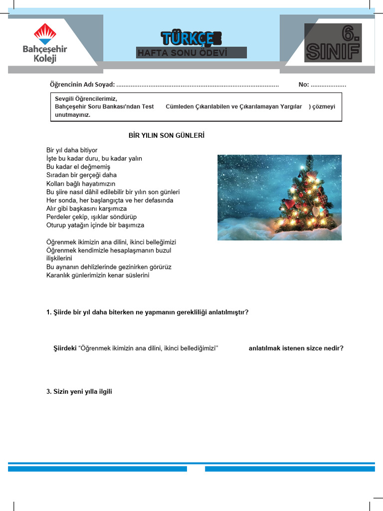 6 Sinif Turkce Hafta Sonu 15 1703831438 | PDF