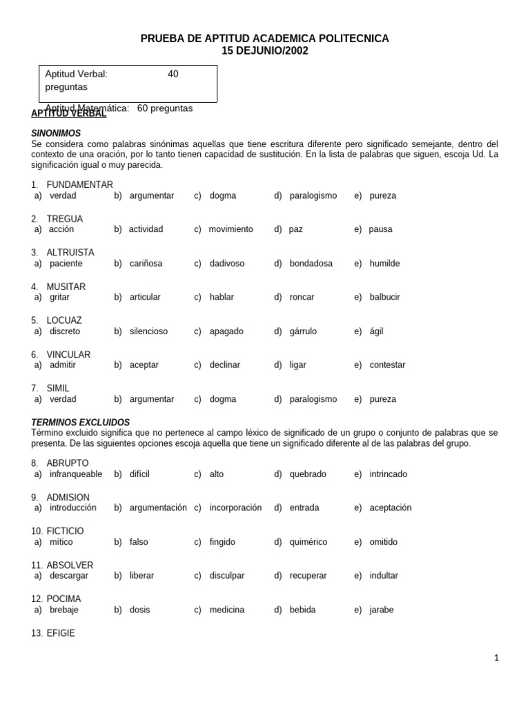 Prueba de Aptitud Academica Politecnica | PDF