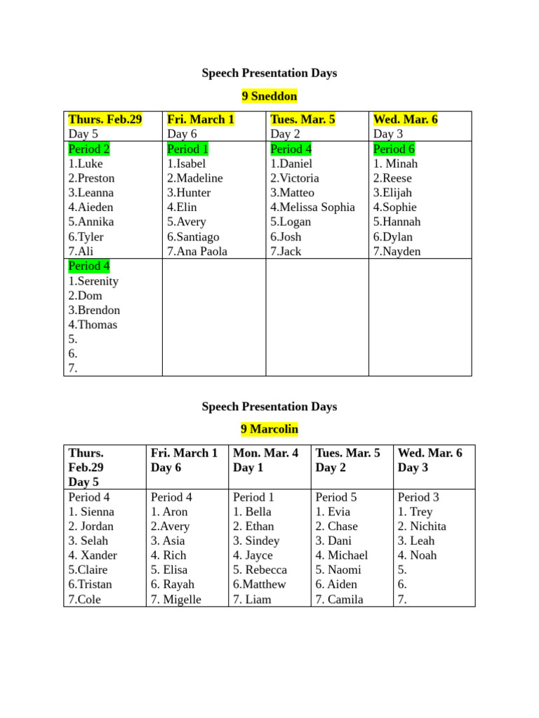 Biography Speech Sign Up Sheet - Copy | PDF